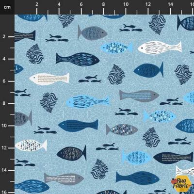 True Blue Sea: Fish -- Stof Fabrics 4502-031 light blue