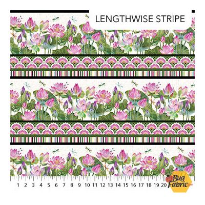 Water Lilies: Border Stripe -- Northcott Fabrics 25056-11 cream multi