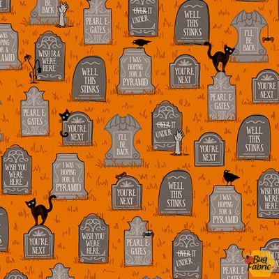 Boos & Ghouls: Gravestones Burnt Orange -- QT Fabrics 26564o
