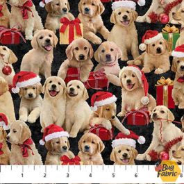 Golden Christmas: Golden Retriever Dogs Black -- Northcott Fabrics ...