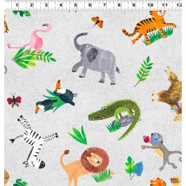 Colorama: Zoo Animals Mist Gray -- Clothworks Textiles y3804-116